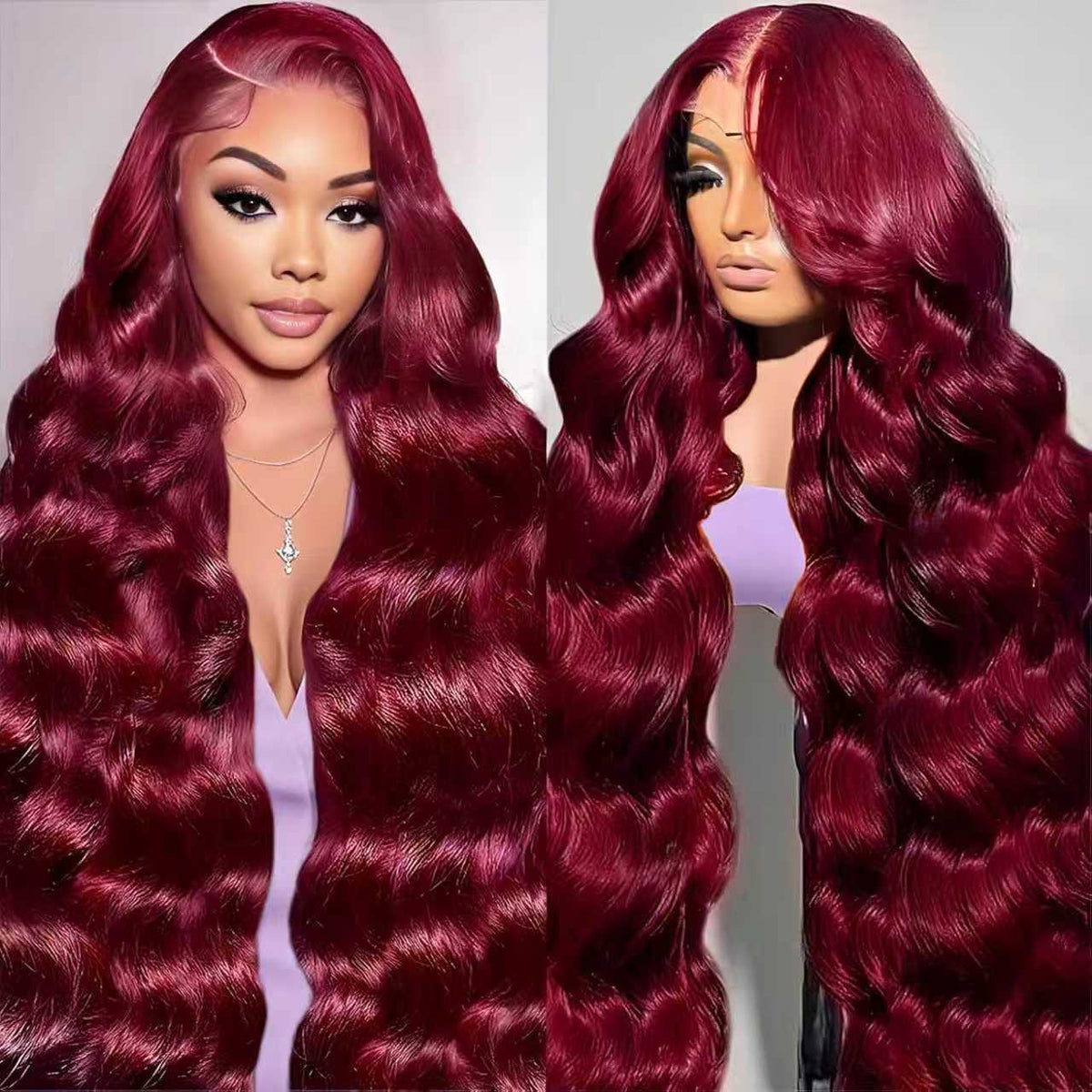 AYMMOLI 28 Inch 99j Burgundy Lace Front Wigs Human Hair 13x4 HD Red Bu ...